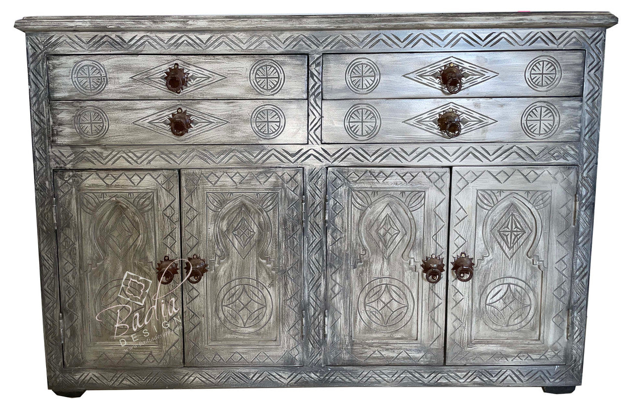 Dark Gray Hand Carved Cedar Wood Cabinet – Badia Design Inc.