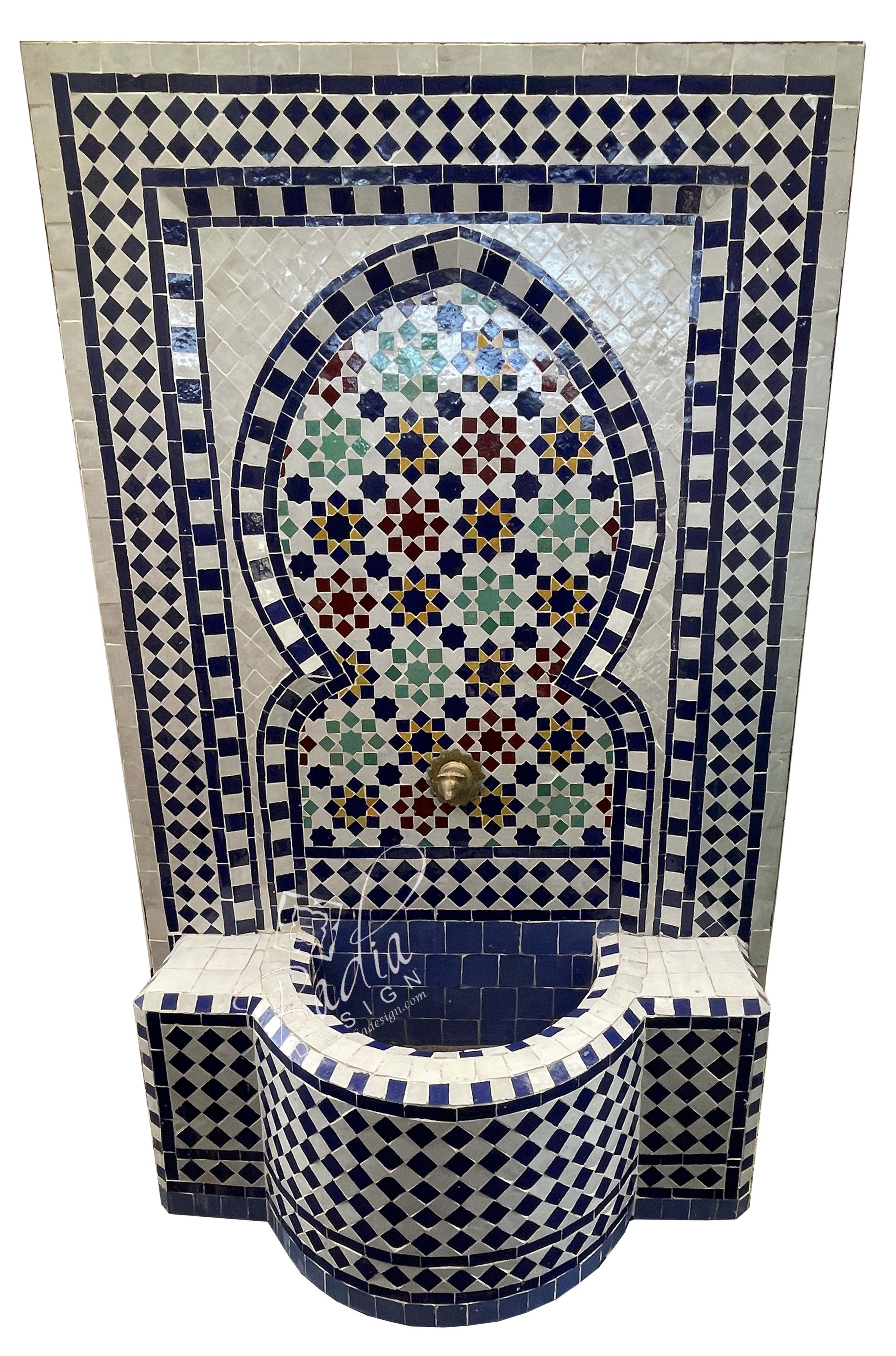 Moroccan Blue and Multi-Color Mosaic Tile Water Fountain from Badia ...