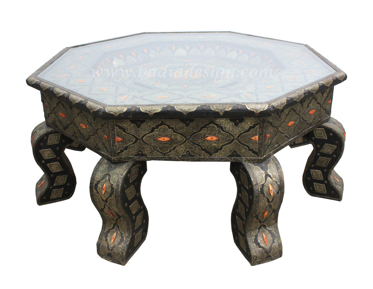 Embossed Metal and Bone Inlay Octagon Table – Badia Design Inc.