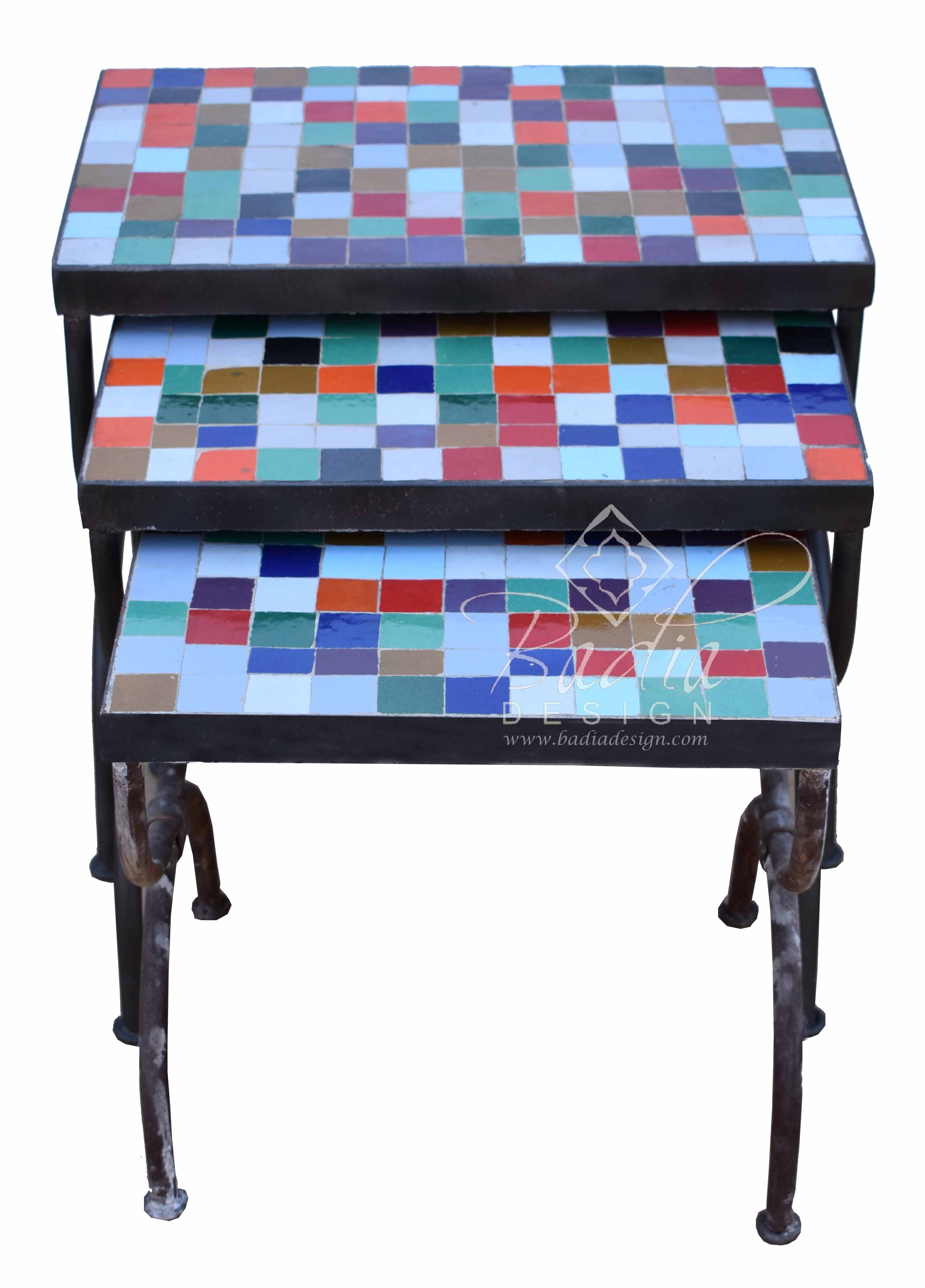 Three Piece Moroccan Nesting Tile Patio Tables from Badia Design Inc.