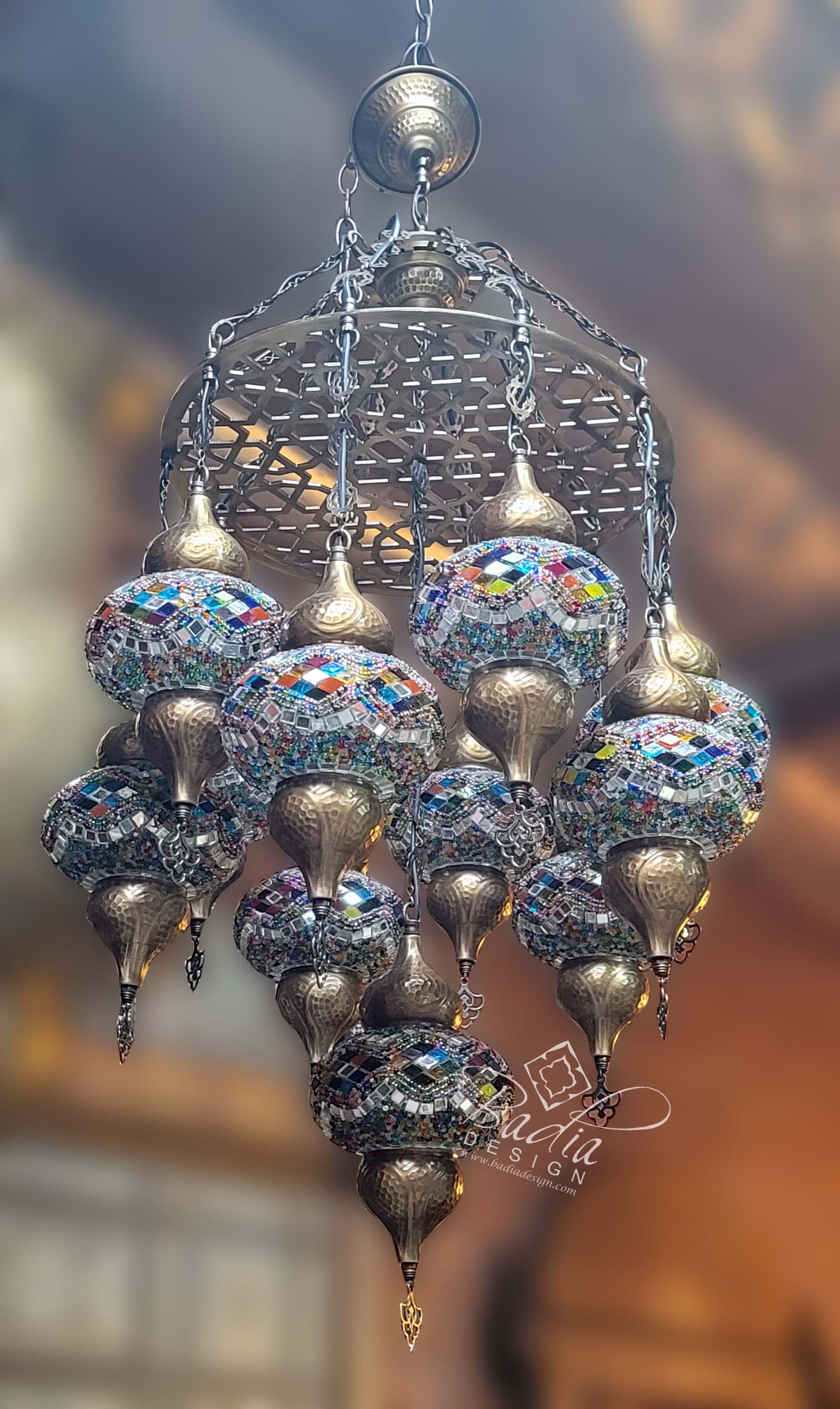 Turkish Moroccan Chandelier with Multi-Color Glass Globes from Badia ...